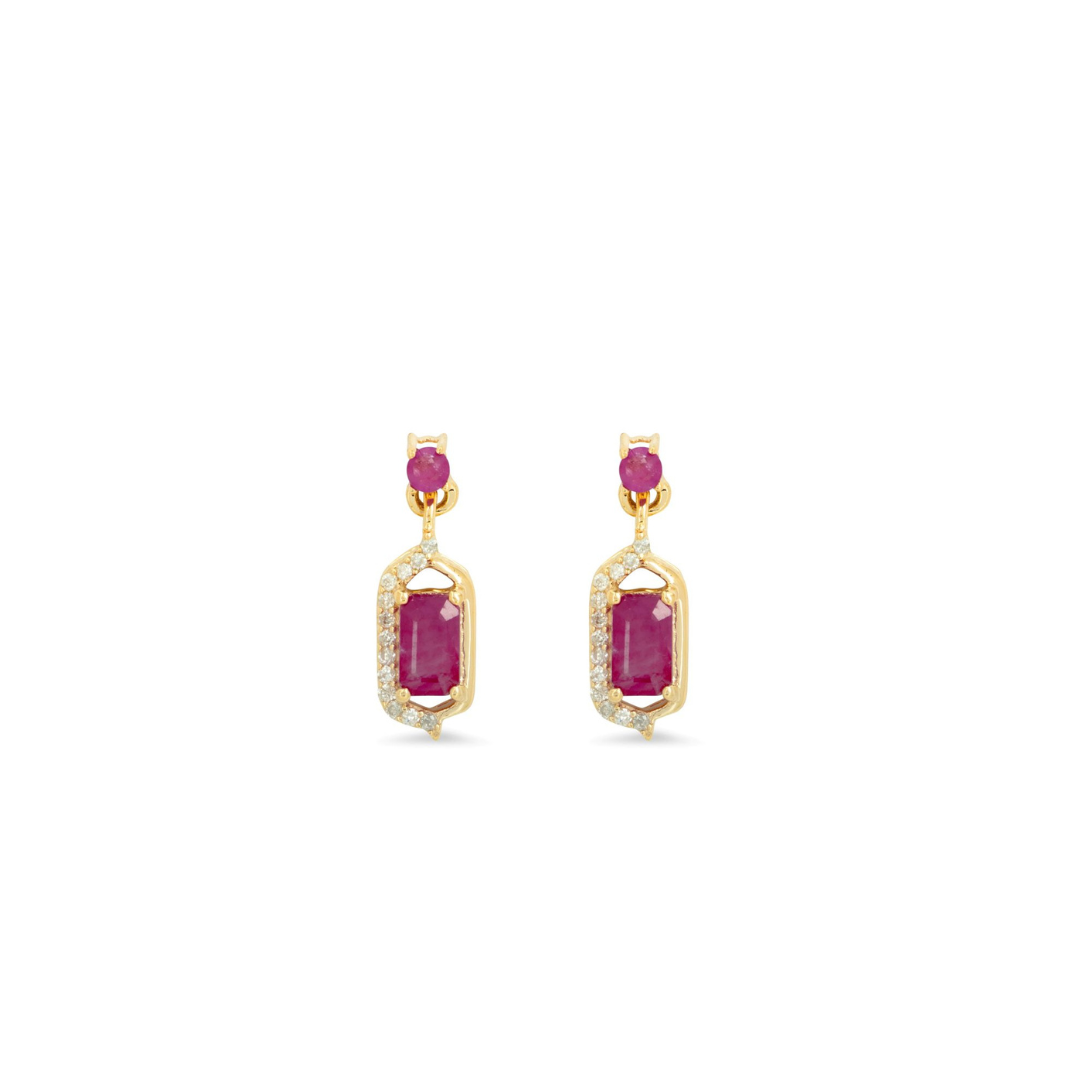 Margot Fox 9ct Gold Ruby & Diamonds Geometric Drop Earrings