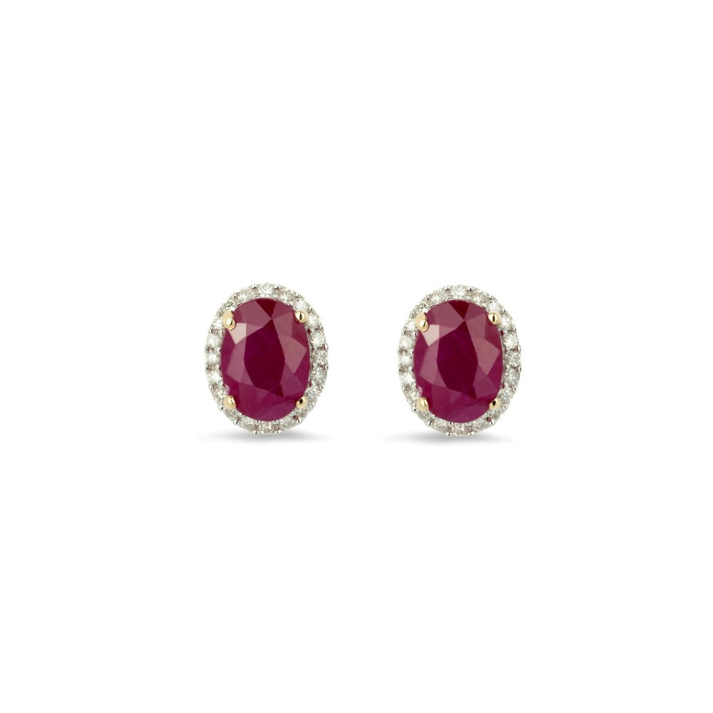 Margot Fox Classic 9ct Gold Ruby & Diamond Oval Earrings