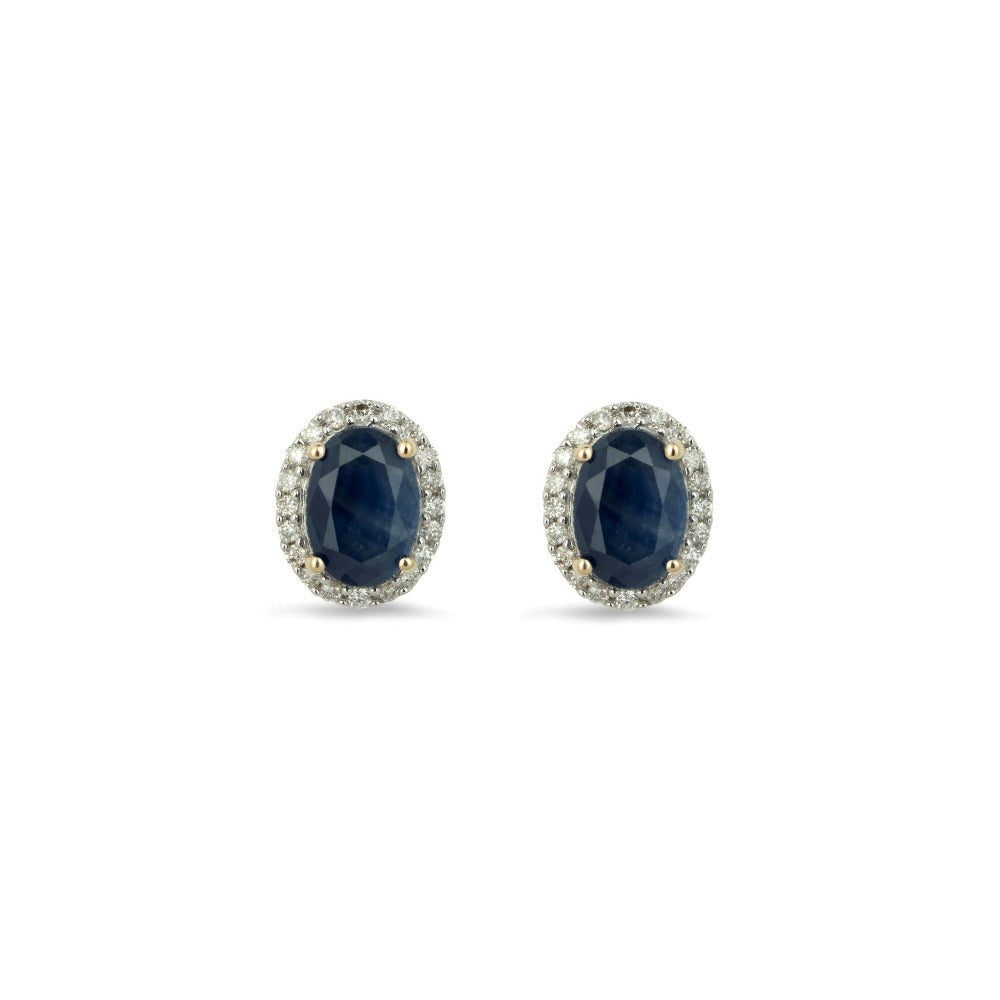 Margot Fox 9ct Gold Sapphire & Diamonds Oval Earrings