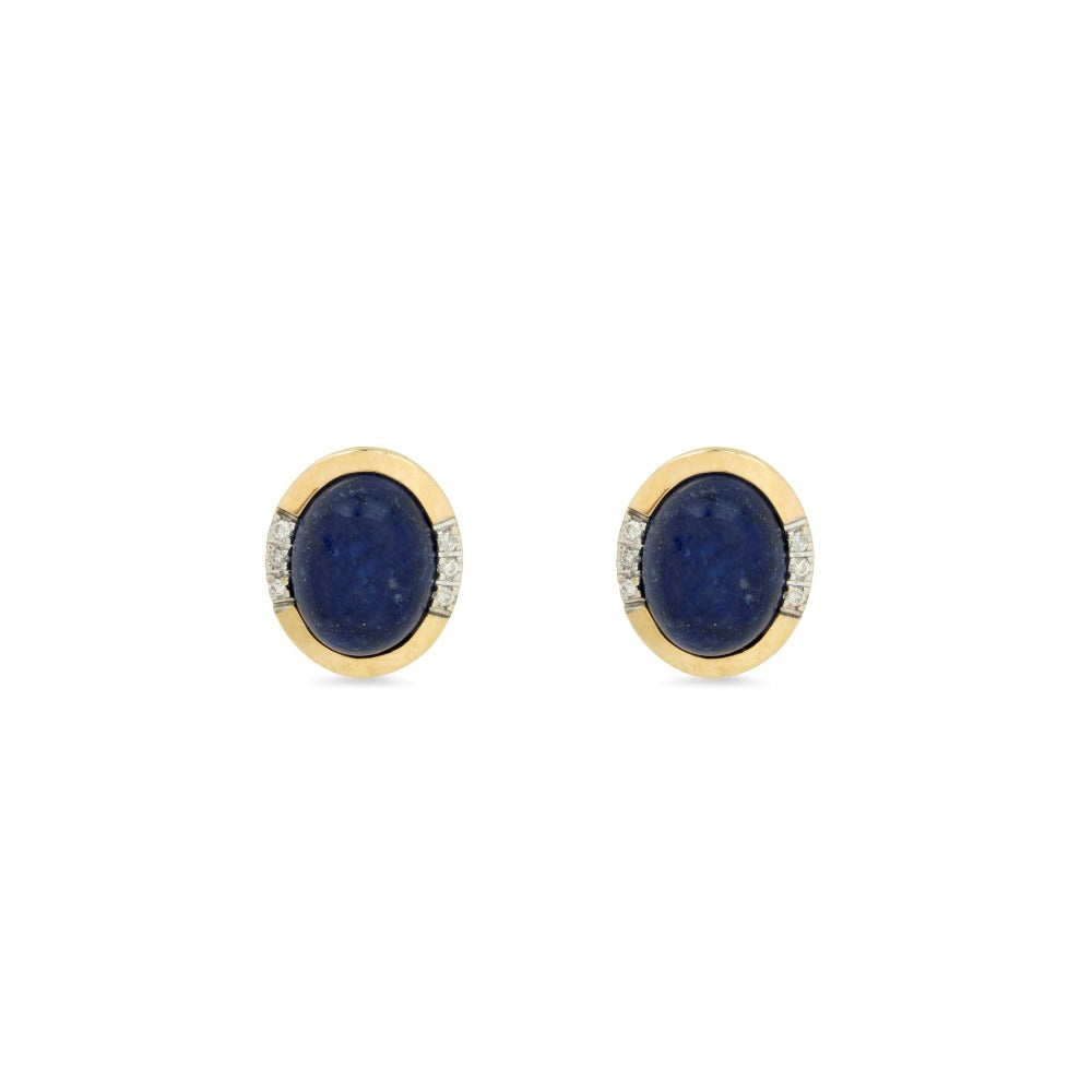 Margot Fox 9ct Gold Lapis & Diamonds Oval Stud Earrings