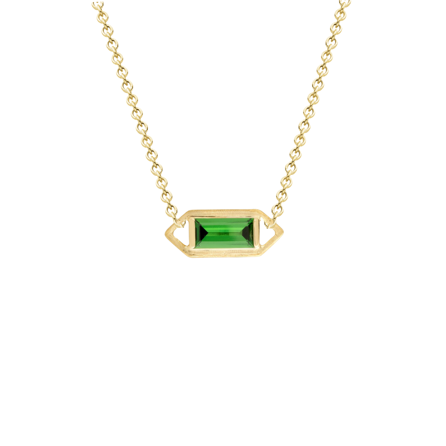 Modern Edge Baguette Tsavorite Geometric Necklace Margot Fox